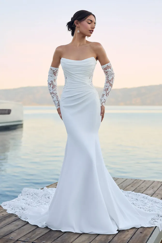 Crepe Wedding Dress with Gauntlet Sleeves | Sophia Tolli Lucie Y3180