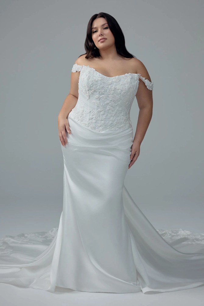 Modest Satin Fit and Flare Bridal Gown | Sophia Tolli Serenity ST663SB
