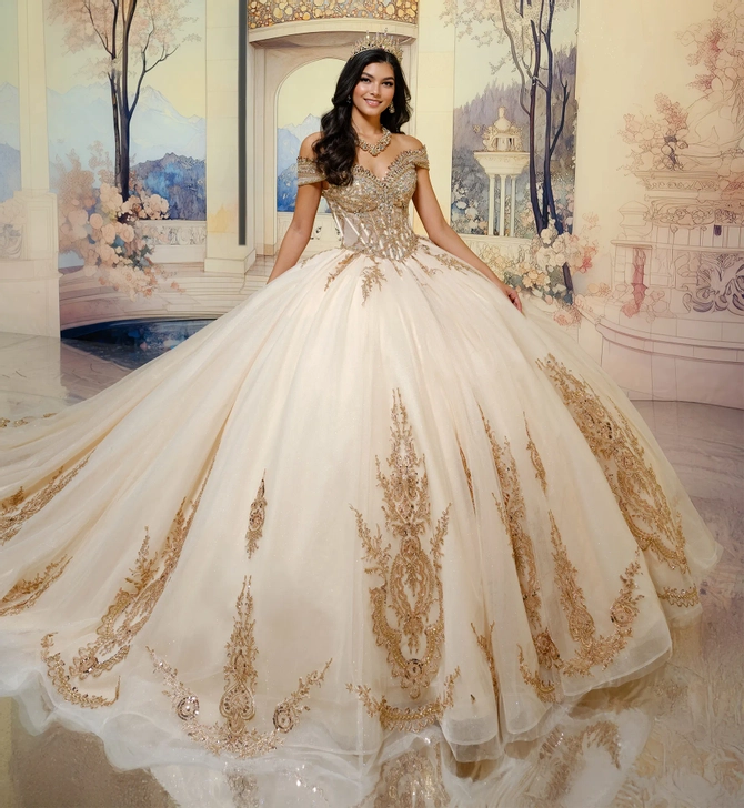 Off-the-Shoulder Sweetheart Ball Gown with Glitter Tulle, Corded Lace ...
