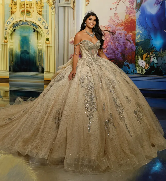 Stone Accent Off-the-Shoulder Ball Gown